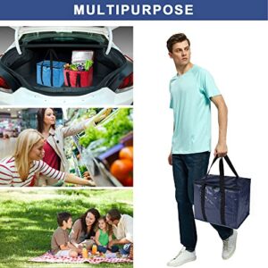 BeeGreen 2 Packs Navy Blue Cooler Bags Insulated Food Delivery Bags Collapsible Reusable Grocery Bags Insulated Shopping Bags for Groceries Pizza X-Large Catering Supplies