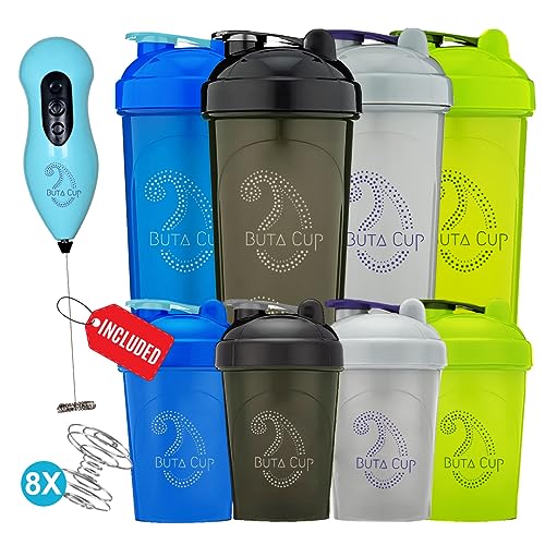 [8 Pack] Protein Shaker Bottle | 4 Large 28 Oz & 4 Small 20 Oz Shaker Bottles with Electric Mixer for Protein Mixes – Shaker Cups for Protein Shakes | Blender Shaker Bottles | BPA–Free & Dishwasher Safe