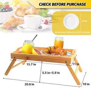 ANALIM Bed Tray Table with Folding Legs, Bamboo Breakfast Tray with Handles for Bed, Sofa, Eating, Working, Foldable Laptop Desk Food Snack Tray Serving Tray