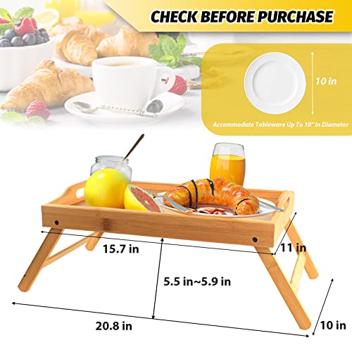 ANALIM Bed Tray Table with Folding Legs, Bamboo Breakfast Tray with Handles for Bed, Sofa, Eating, Working, Foldable Laptop Desk Food Snack Tray Serving Tray