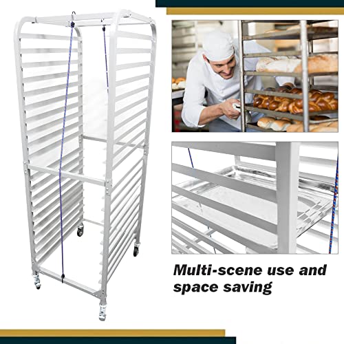 Stuffygreenus Aluminum 20-Tier Sheet Bun Pan Rack Bakery Rack, Home Commercial Kitchen Bakery Cooling Rack, 26" L x 20" W x 69" Hwith Brake Wheels