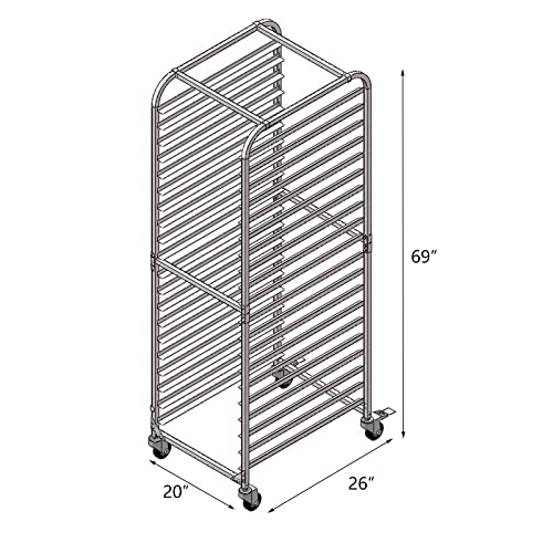 Stuffygreenus Aluminum 20-Tier Sheet Bun Pan Rack Bakery Rack, Home Commercial Kitchen Bakery Cooling Rack, 26" L x 20" W x 69" Hwith Brake Wheels