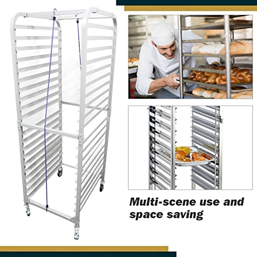 Stuffygreenus Aluminum 20-Tier Sheet Bun Pan Rack Bakery Rack, Home Commercial Kitchen Bakery Cooling Rack, 26" L x 20" W x 69" Hwith Brake Wheels