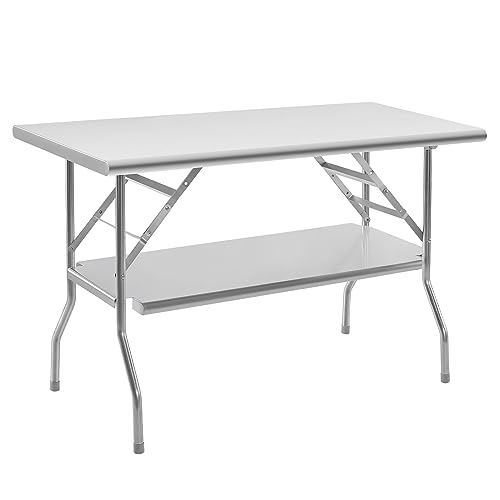 Hally Stainless Steel Folding Table 24 x 48 Inches, NSF Commercial Portable Prep & Work Table, Heavy Duty Table with Undershelf for Outdoor Camp Picnic Party Restaurant, Home and Hotel