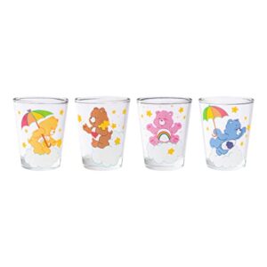 silver buffalo care bears clouds 4-pack mini glass set, 1.5 ounces