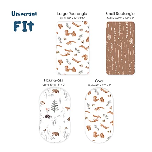 Stretchy Ultra Soft Fitted Bassinet Sheet Set 3 Pack, Universal Fit for Bassinets Baby Cradle Moses Basket Oval Rectangle Mattress Safe and Snug, Cute Jungle Squirrels and Animals