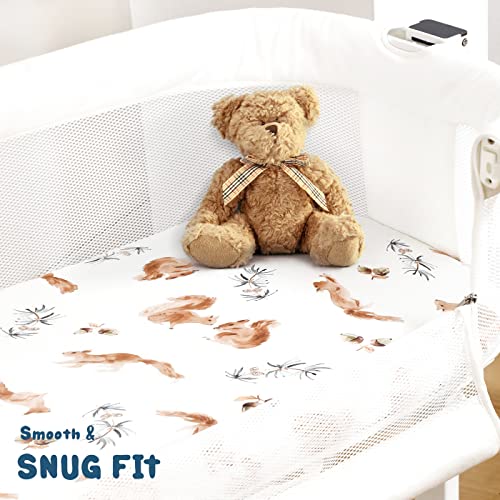 Stretchy Ultra Soft Fitted Bassinet Sheet Set 3 Pack, Universal Fit for Bassinets Baby Cradle Moses Basket Oval Rectangle Mattress Safe and Snug, Cute Jungle Squirrels and Animals