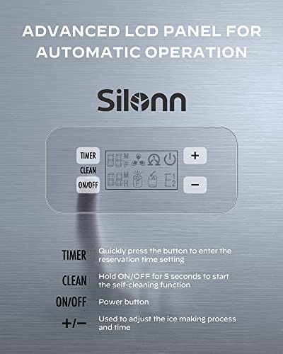 Silonn Commercial Ice Maker Machine, Creates 100lbs in 24H, 33lbs Ice Storage Capacity, Stainless Steel Freestanding Ice Maker with Auto Self-Cleaning for Home Office Bar Parties (SLIM11)