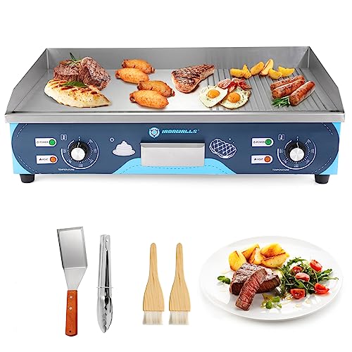 IRONWALLS Commercial Griddle Electric 29 Inch, 110V 4400W Electric Countertop Griddle Flat Top Grill, Non-stick Stainless Steel Teppanyaki Grill with Dual Temperature Control for Restaurant Kitchen