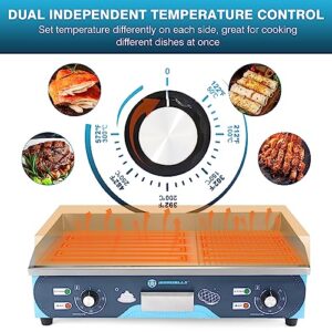 IRONWALLS Commercial Griddle Electric 29 Inch, 110V 4400W Electric Countertop Griddle Flat Top Grill, Non-stick Stainless Steel Teppanyaki Grill with Dual Temperature Control for Restaurant Kitchen