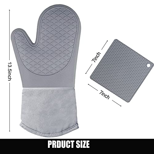 Win Change Oven Mitts Silicone Heat Resistant,Oven Mitts and Pot Holders Sets Soft Cotton Lining,Waterproof,Thick Gloves Pot Holders for Kitchen Baking Cooking,Pack of 4 (Agray)