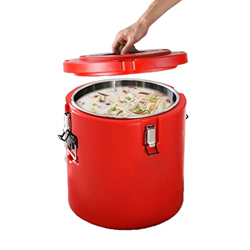 Insulated Soup Pan Carrier Portable Commercial Hot -Cold Hot Box Food Warmer Large Insulation Barrel Cooler Carrier 15Qt 18/8 Stainless Steel Lining with Dust Cover (Red, 13Qt)