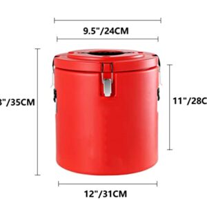 Insulated Soup Pan Carrier Portable Commercial Hot -Cold Hot Box Food Warmer Large Insulation Barrel Cooler Carrier 15Qt 18/8 Stainless Steel Lining with Dust Cover (Red, 13Qt)