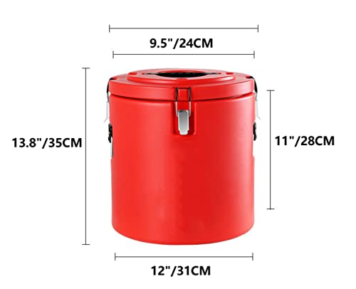 Insulated Soup Pan Carrier Portable Commercial Hot -Cold Hot Box Food Warmer Large Insulation Barrel Cooler Carrier 15Qt 18/8 Stainless Steel Lining with Dust Cover (Red, 13Qt)