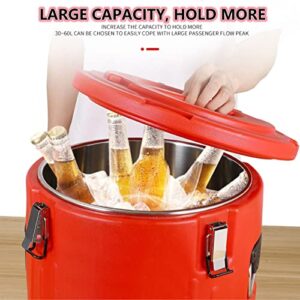 Insulated Soup Pan Carrier Portable Commercial Hot -Cold Hot Box Food Warmer Large Insulation Barrel Cooler Carrier 15Qt 18/8 Stainless Steel Lining with Dust Cover (Red, 13Qt)