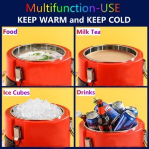 Insulated Soup Pan Carrier Portable Commercial Hot -Cold Hot Box Food Warmer Large Insulation Barrel Cooler Carrier 15Qt 18/8 Stainless Steel Lining with Dust Cover (Red, 13Qt)