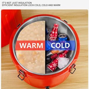 Insulated Soup Pan Carrier Portable Commercial Hot -Cold Hot Box Food Warmer Large Insulation Barrel Cooler Carrier 15Qt 18/8 Stainless Steel Lining with Dust Cover (Red, 13Qt)