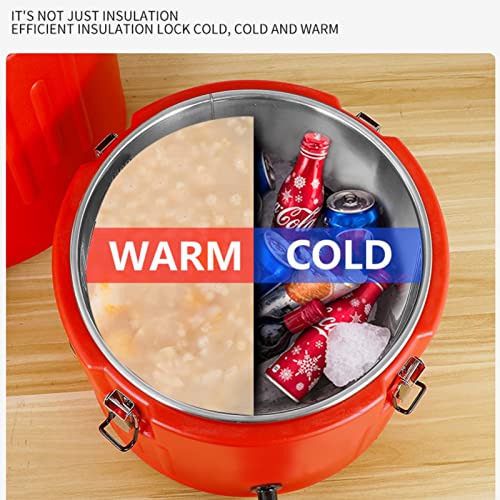 Insulated Soup Pan Carrier Portable Commercial Hot -Cold Hot Box Food Warmer Large Insulation Barrel Cooler Carrier 15Qt 18/8 Stainless Steel Lining with Dust Cover (Red, 13Qt)