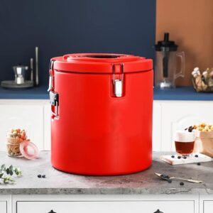 Insulated Soup Pan Carrier Portable Commercial Hot -Cold Hot Box Food Warmer Large Insulation Barrel Cooler Carrier 15Qt 18/8 Stainless Steel Lining with Dust Cover (Red, 13Qt)