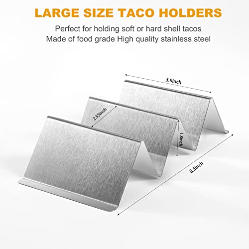 Taco Holders Set of 6, Taco Stand, Stainless Steel Taco Holder, with Easy-Access Handle, Each Can Hold 2 To 3 Tortillas, Oven Safe for Baking, Dishwasher and Microwave Safety