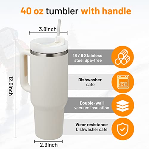 Junzilan 40 oz tumbler with handle and lid straw, stainless steel insulated vacuum cup, Travel Mug for ice&warm coffee Milk beer juice drink water bottle