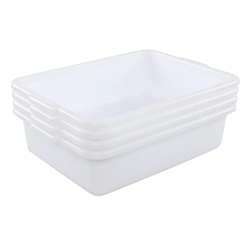 Leendines 13 Liters Plastic Bus Tray, Commercial Wash Basin Bus Tub Set of 4, White