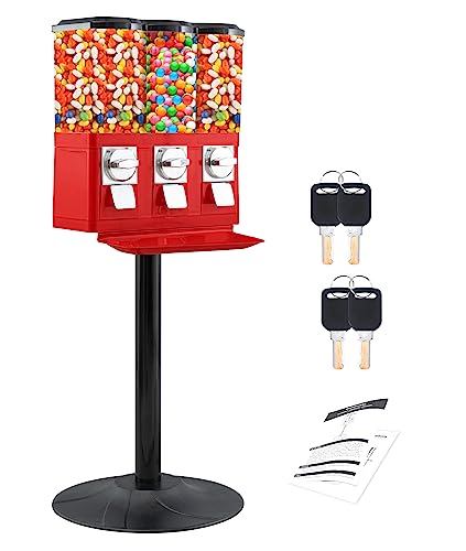 Vending Machines for Business Gumball Machine with Stand Candy Vending Machines Triple Pod Standing Dispenser for Commercial Use to Dispense Gumballs Candies Using Quarter with Removable Canisters