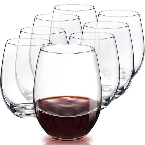 S SALIENT Set Of 8 Stemless Wine Glasses,Hand Blown Red Wine Glasses,Crystal Drinking Glasses Clear Glass Wine Tumbler,18.5oz