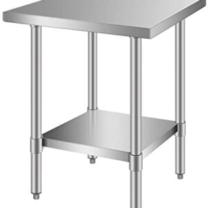 FAHKNS Stainless Steel Prep Worktable 24 x 30 in Sturdy Durable Baffle and Undershelf Restaurant Kitchen Practical Adjustable Workbench