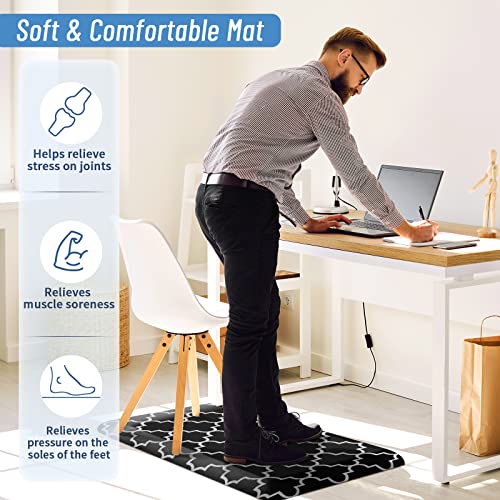 4/5 Inch Thick Kitchen Rugs, Kitchen Mat, Anti Fatigue Floor Mat, Waterproof Mats & Rugs, Heavy Duty PVC Ergonomic Comfort Standing Foam for Kitchen, Home, Office, Sink, Garage (24" x 17.3", Black)