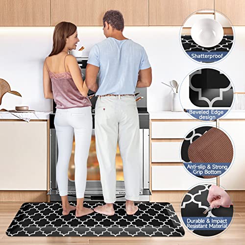 4/5 Inch Thick Kitchen Rugs, Kitchen Mat, Anti Fatigue Floor Mat, Waterproof Mats & Rugs, Heavy Duty PVC Ergonomic Comfort Standing Foam for Kitchen, Home, Office, Sink, Garage (24" x 17.3", Black)