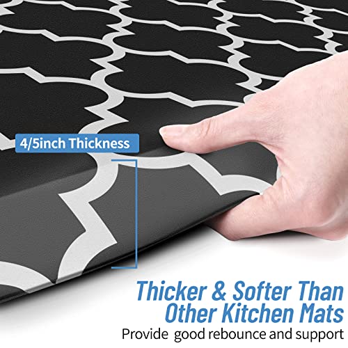 4/5 Inch Thick Kitchen Rugs, Kitchen Mat, Anti Fatigue Floor Mat, Waterproof Mats & Rugs, Heavy Duty PVC Ergonomic Comfort Standing Foam for Kitchen, Home, Office, Sink, Garage (24" x 17.3", Black)