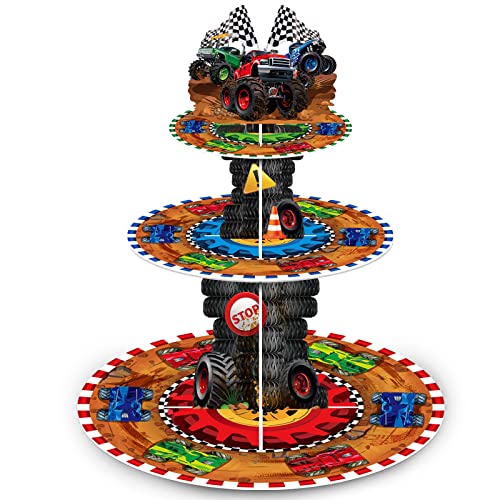 Sunnyray 3 Tier Race Car Party Decorations Cupcake Stand Truck Car Party Favors Cupcake Holder Racing Truck Party Dessert Tower Car Theme Dessert Stand for Kids Boys Birthday Race Car Party Supplies