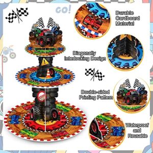 Sunnyray 3 Tier Race Car Party Decorations Cupcake Stand Truck Car Party Favors Cupcake Holder Racing Truck Party Dessert Tower Car Theme Dessert Stand for Kids Boys Birthday Race Car Party Supplies