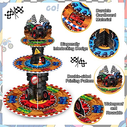 Sunnyray 3 Tier Race Car Party Decorations Cupcake Stand Truck Car Party Favors Cupcake Holder Racing Truck Party Dessert Tower Car Theme Dessert Stand for Kids Boys Birthday Race Car Party Supplies