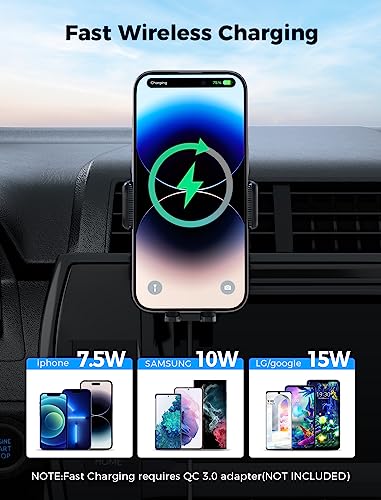 Wireless Car Charger, UGDLUCK 15W Fast Charging Car Charger Mount with Colored Lights Dashboard Windshield Air Vent Car Phone Holder fit for iPhone 14 13 12 11 Pro Max,Samsung Galaxy S23 S22 S21,etc