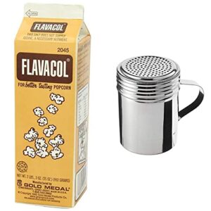 35oz carton of flavacol with 10oz stainless steel shaker