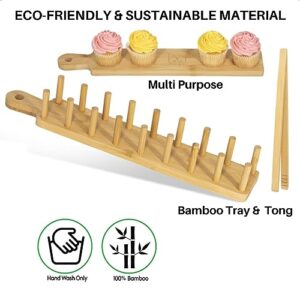 Bamboo Taco Tray with Tong, Taco Holder Holds 8, Taco Shell Holder. Design Allows for Multi-Use Food Tray, Charcuterie Tray. Great Housewarming Gift & Kitchen Accessory.