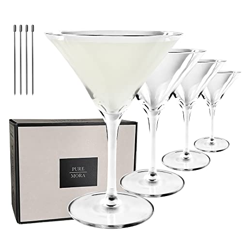 PURE MORA Martini Glasses, Set of 4-7oz - Handblown Premium Crystal Glass for Cockails, Martinis, Home Bar, Cosmos, Gimlet, Parties, Etc - Modern Classic Cocktail Glassware, Gift for Him/Her