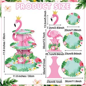 3 Tier Pink Flamingo Cupcake Stand Hawaiian Theme Cupcake Holder Luau Aloha Cake Holder Decorations Tropical Cupcake Dessert for Summer Pool Beach Birthday Party Supplies