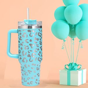 Mzjeaziany 40oz Insulated Leopard Tumbler with Handle and Straw Lid，Stainless Steel Double Vacuum Leak Proof Travel Mug Mint Tumbler for Office,Home, Party