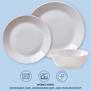 Corelle MilkGlass 12-Piece Dinnerware Set, Service for 4, Lightweight & Chip Resistant Dinner Dessert Plate & Soup/Cereal Bowl, White