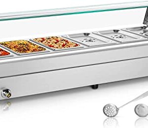 Lafati 6 Pan Commercial Food Warmer 110v 1500w Electric Stainless Steel Bain Steam Table Food Warmer with Large Capacity Pans for Catering and Parties Restaurants Business Occasion (110v 6-Pan)