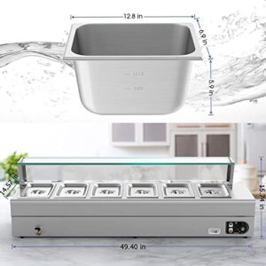 Lafati 6 Pan Commercial Food Warmer 110v 1500w Electric Stainless Steel Bain Steam Table Food Warmer with Large Capacity Pans for Catering and Parties Restaurants Business Occasion (110v 6-Pan)