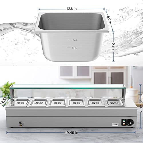 Lafati 6 Pan Commercial Food Warmer 110v 1500w Electric Stainless Steel Bain Steam Table Food Warmer with Large Capacity Pans for Catering and Parties Restaurants Business Occasion (110v 6-Pan)