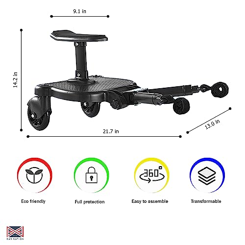 Universal Stroller Board | Stroller Attachment for Toddler to Ride | Stand and Seat Options | Buggy Board for Stroller | Big and Sturdy Wheels