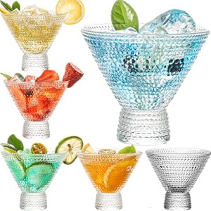 wookgreat martini glasses, set of 6 vintage cocktail glasses, 8oz crystal stemless margarita glasses, heavy base glassware for martini, cocktail, margarita, cosmopolitan, pisco sour, brandy, manhattan