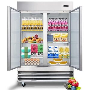 SMETA Commercial Fridge Refrigeration Stainless Steel 47 Cu. Ft Reach in 2 Door Upright Stand Up 2 Section Fan Cooling Refrigerator for Restuarant, Bar, Shop, 54'' Wide Large Capacity