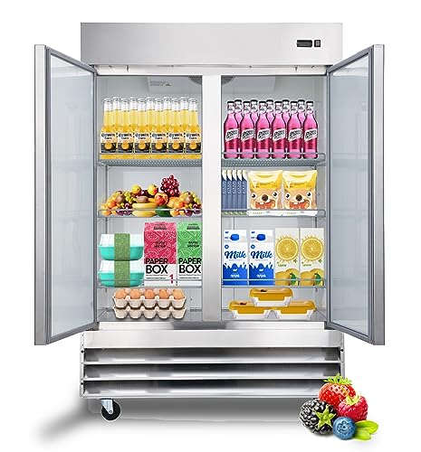 SMETA Commercial Fridge Refrigeration Stainless Steel 47 Cu. Ft Reach in 2 Door Upright Stand Up 2 Section Fan Cooling Refrigerator for Restuarant, Bar, Shop, 54'' Wide Large Capacity