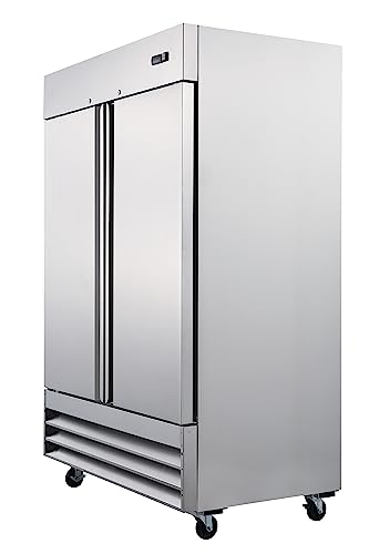 SMETA Commercial Fridge Refrigeration Stainless Steel 47 Cu. Ft Reach in 2 Door Upright Stand Up 2 Section Fan Cooling Refrigerator for Restuarant, Bar, Shop, 54'' Wide Large Capacity